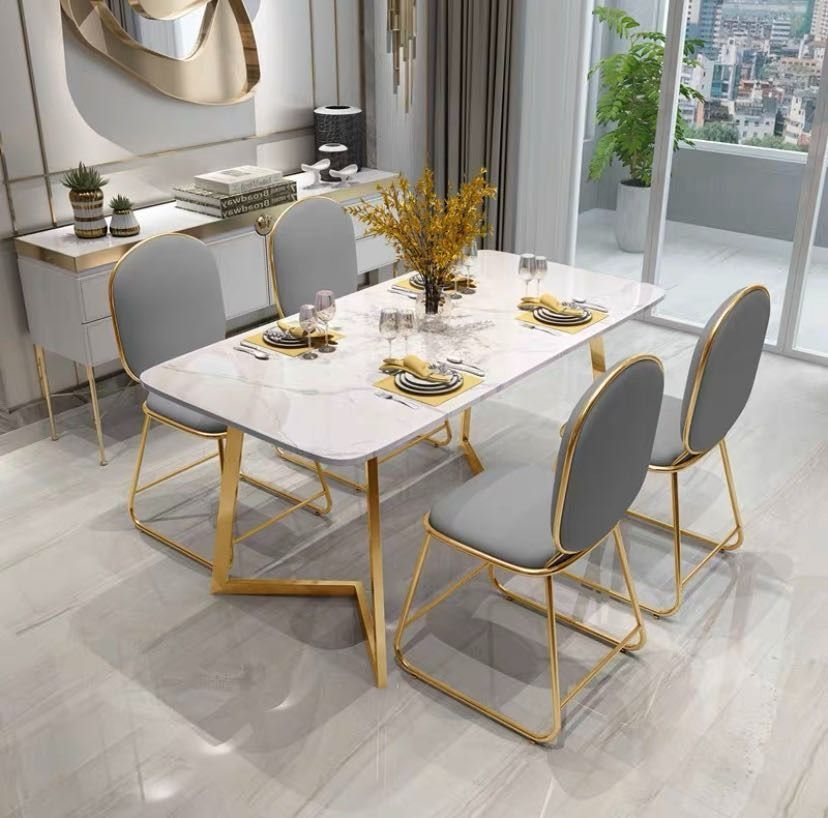 Multiple Designs Dining Table, Marble Solid Wood Round and Rectangular ...