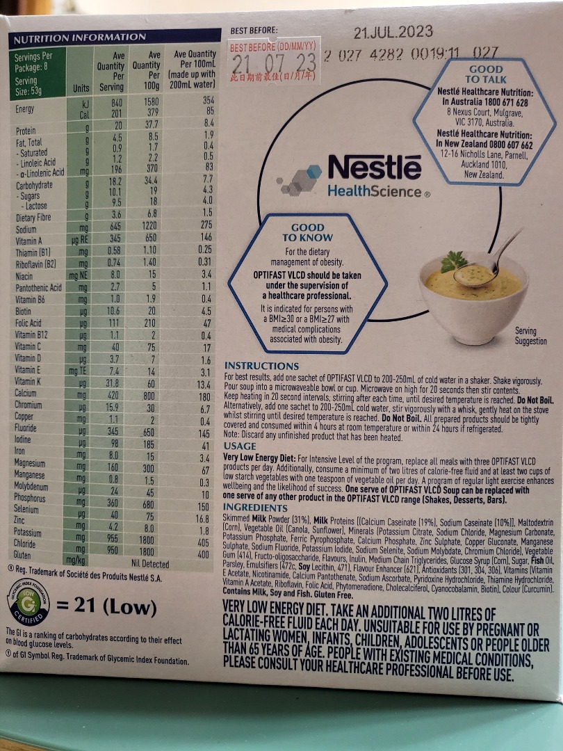 Nestle "OPTIFAST" - Soup Chicken Flavour, 健康及營養食用品, 健康補充品, 健康補充品 - 健美營養 ...