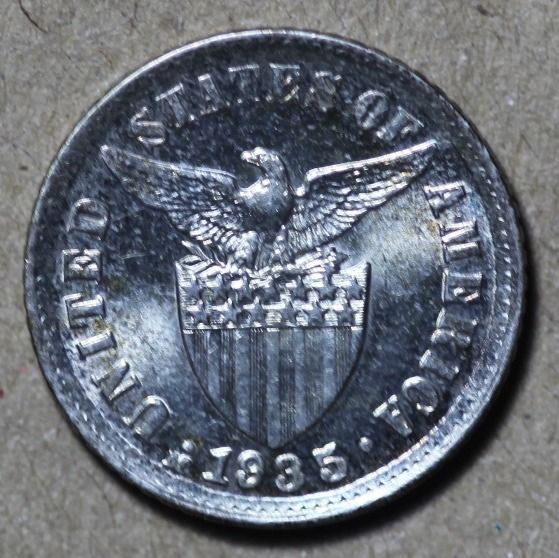 Philippines USPI 10 Centavo 1935 M Manila Minted AU / UNC Silver Coin ...