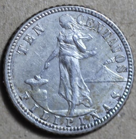 Philippines USPI 10 Centavo 1919 S San Francisco Minted AU / UNC Silver ...