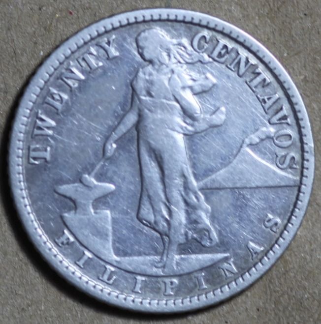 Philippines USPI 20 Centavo 1928 M MULE Manila Minted Silver Coin ...