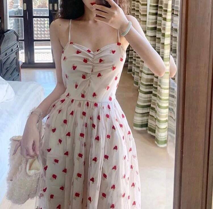 Red Rose White Cute Dress, Women's Fashion, Dresses & Sets, Dresses on ...