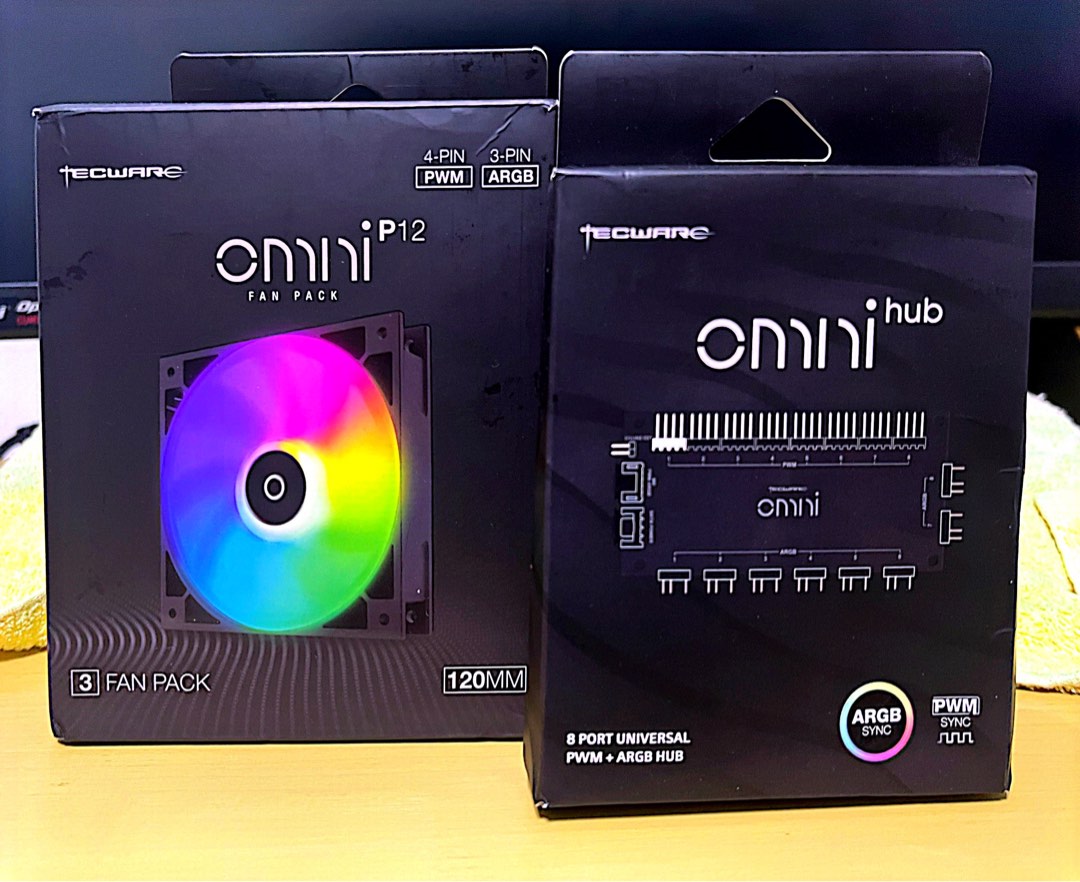 Tecware OMNI P12 ARGB RGB FANS 120MM RGB 3 Pack Case Fan Controller Hub AND Tecware Omni Hub 8 ...