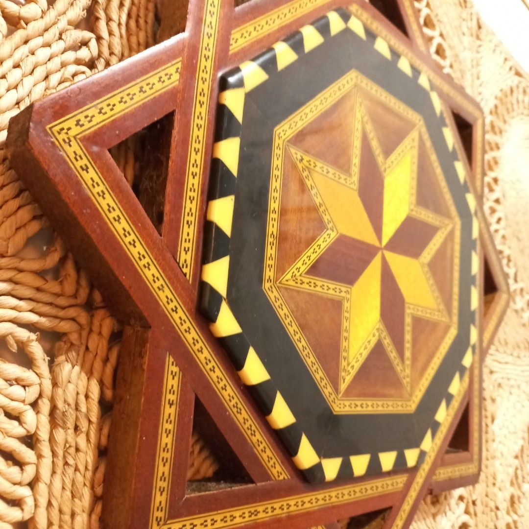 Vintage rare octagon wooden marquetry wall hanging decor, Hobbies ...