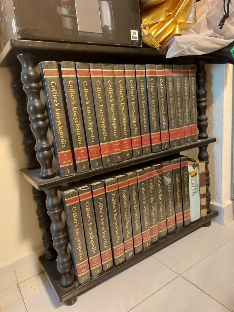 Vintage shelves with full set of Collier's Encyclopedia +3 extra books ...