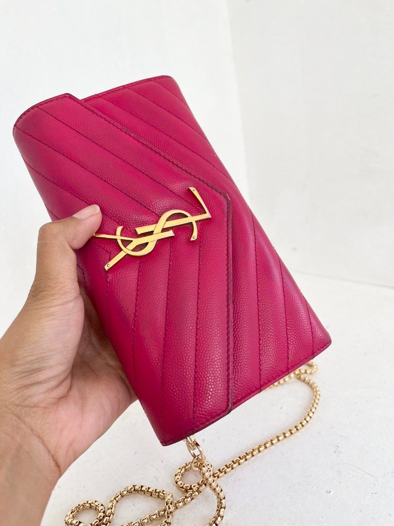 YSL LONG WALLET ON CHAIN PINK, Luxury, Bags & Wallets on Carousell