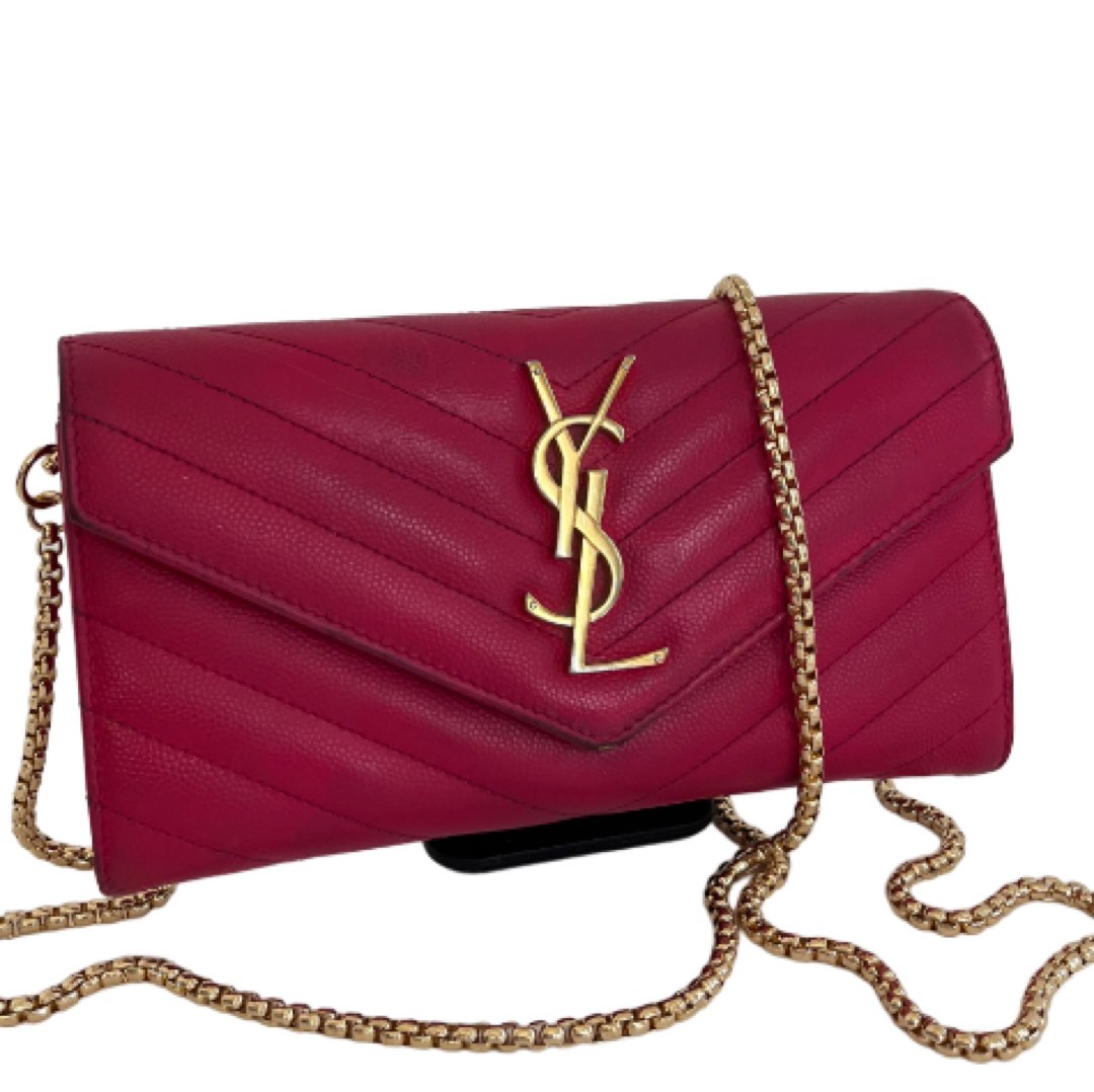 YSL LONG WALLET ON CHAIN PINK, Luxury, Bags & Wallets on Carousell