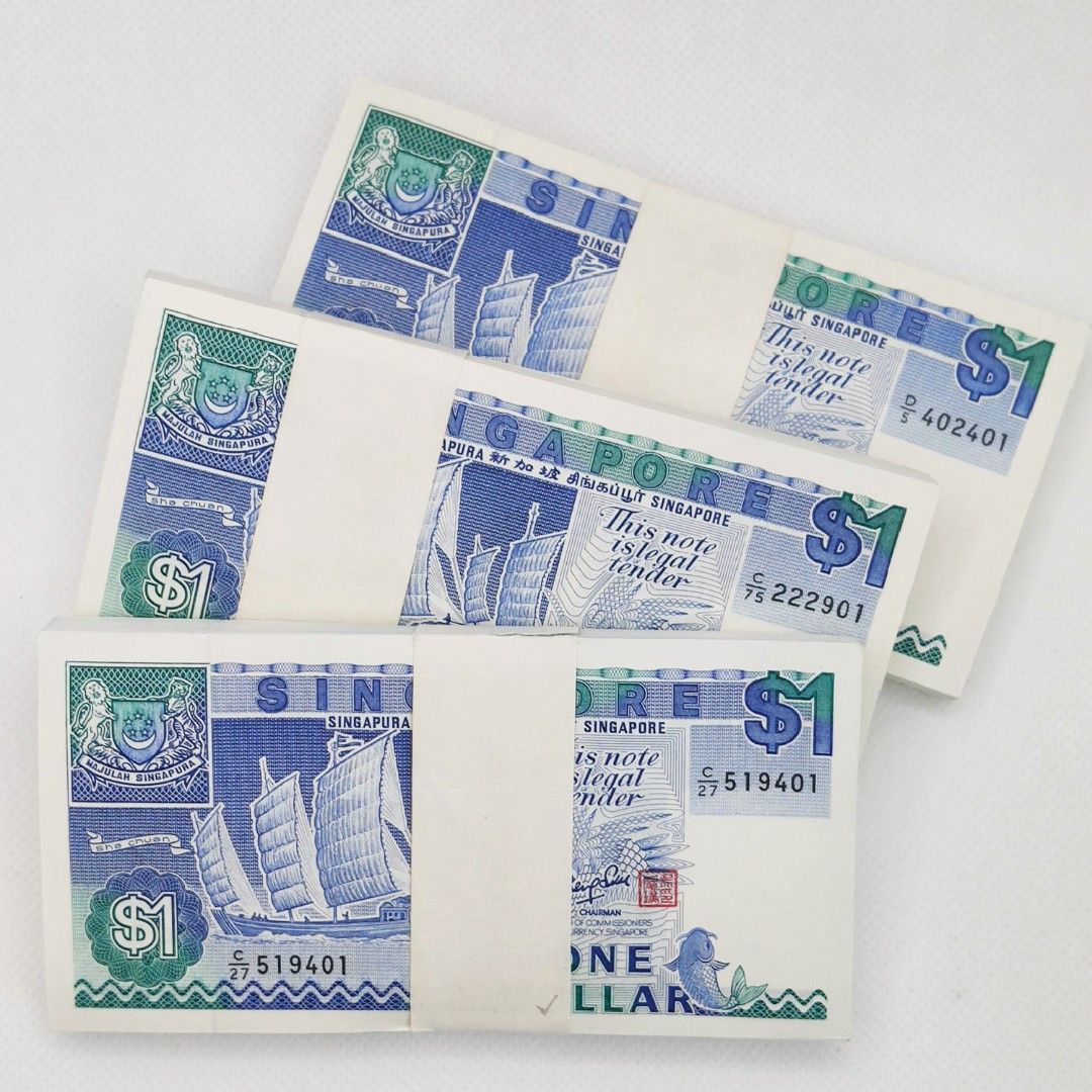 3 stacks of 100 pcs $1 new notes Ship series running numbers Singapore ...