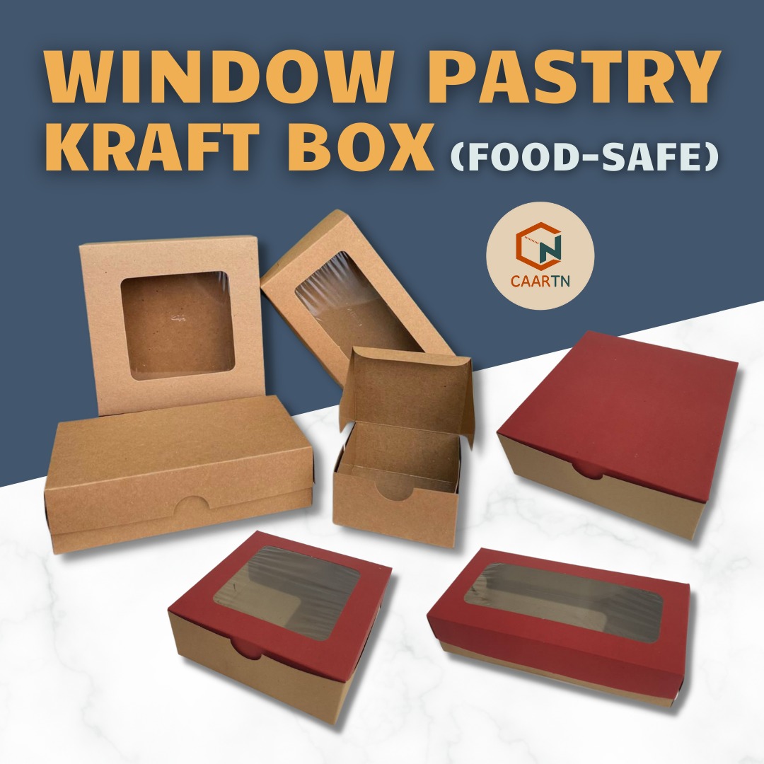 (5 sizes) Kraft Window Square Food Safe Box for Pastry Box | Kueh Kueh ...