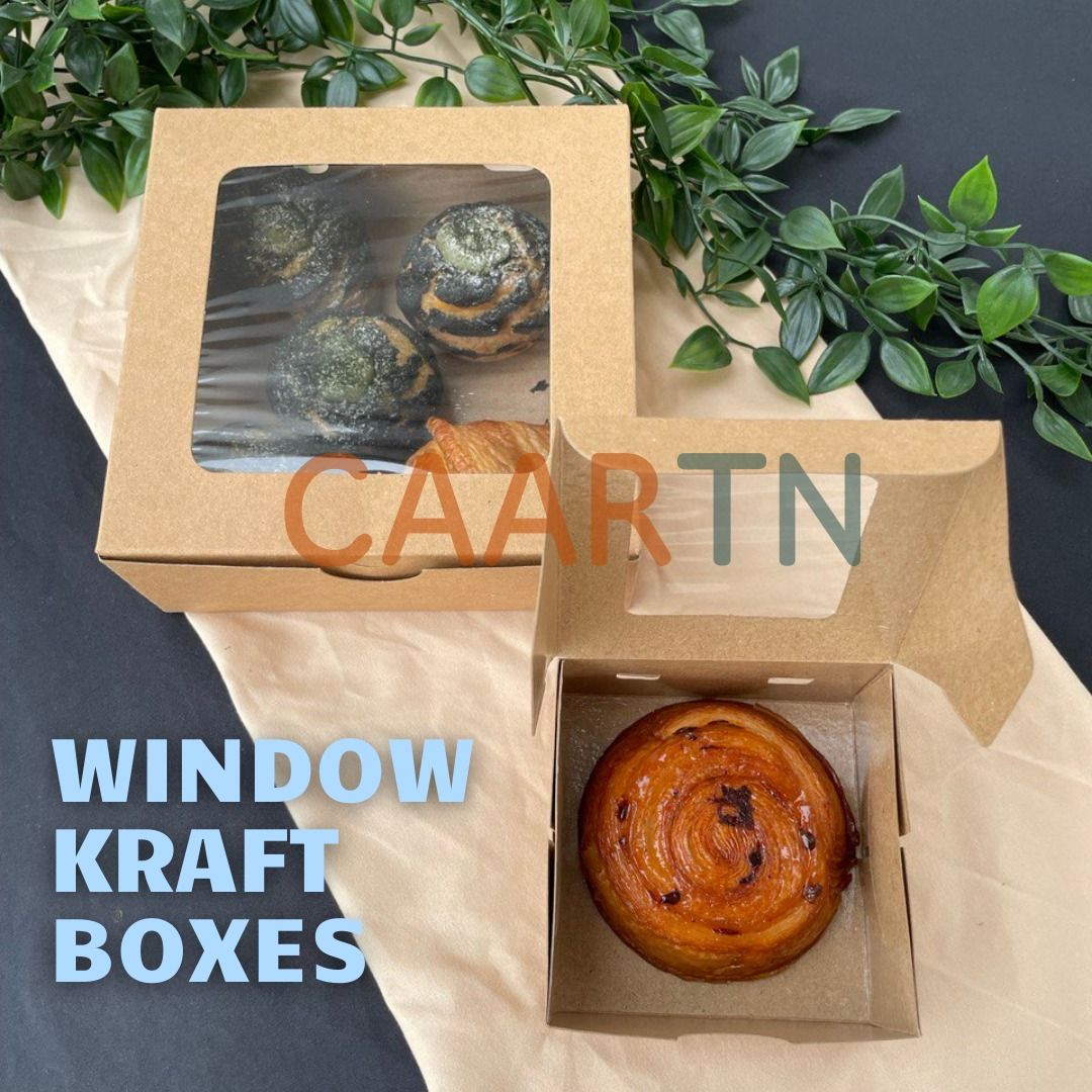 (5 sizes) Food Grade Kraft Window Square Box for Pastry Box | Kueh Kueh ...
