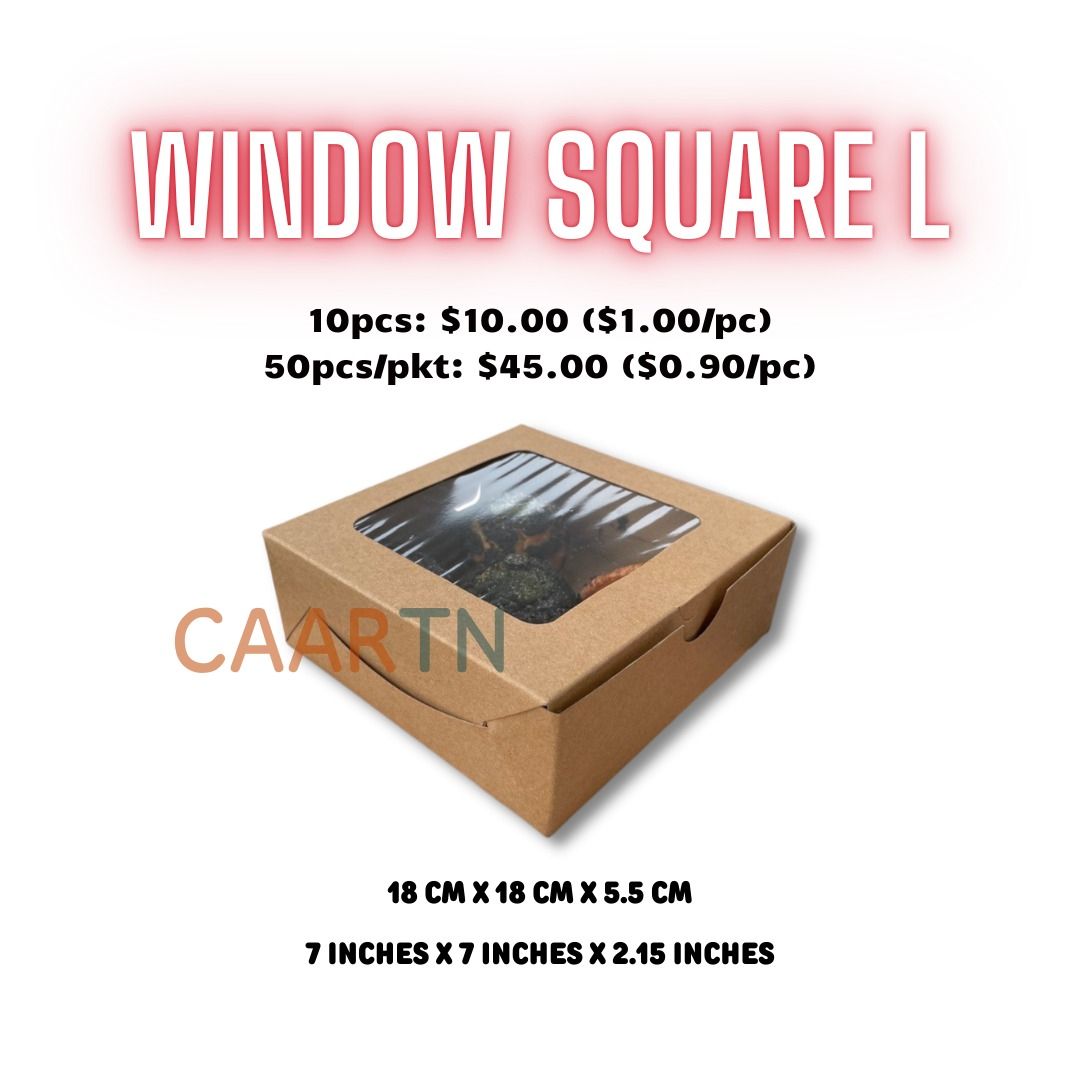 (5 sizes) Food Grade Kraft Window Square Box for Pastry Box | Kueh Kueh ...