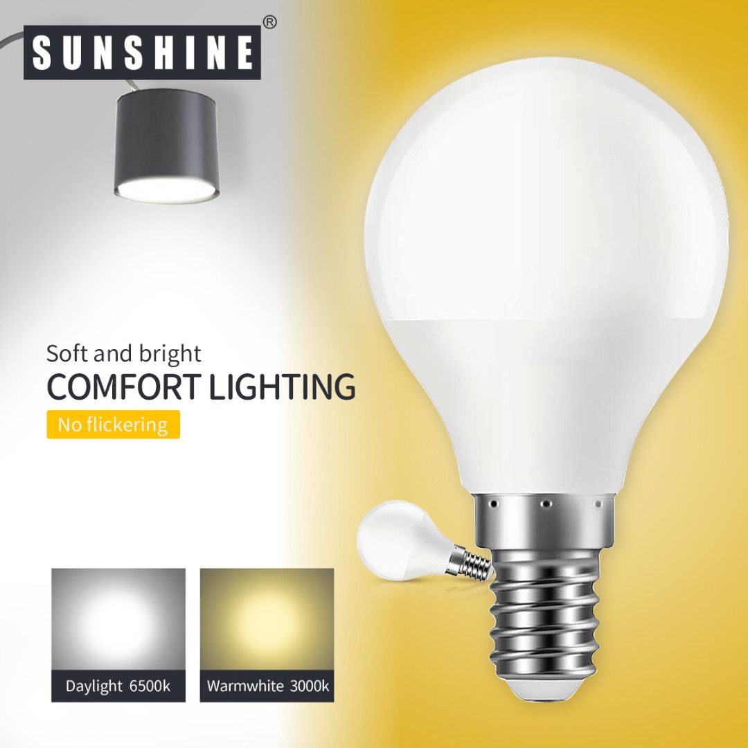 現貨!!! SUNSHINE 陽光 LED 燈膽 5W 燈泡 E14 細螺絲頭 [2件優惠裝], 傢俬＆家居, 燈飾及風扇, 燈飾 - Carousell