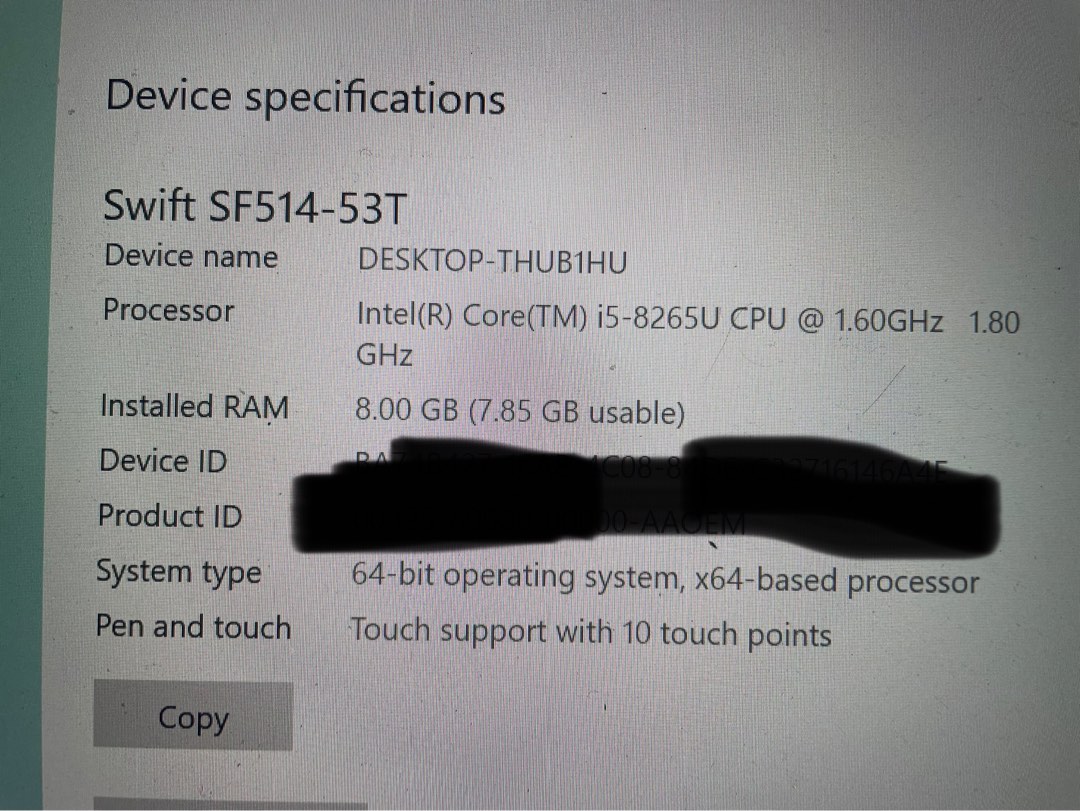 Acer swift 5 - SF514-53T , super light laptop - less than 1kg ...