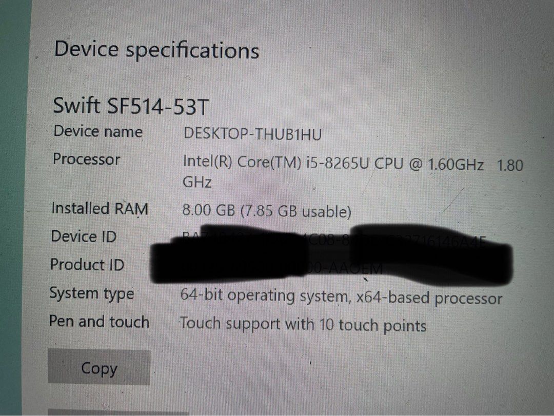 Acer swift 5 - SF514-53T , super light laptop - less than 1kg ...