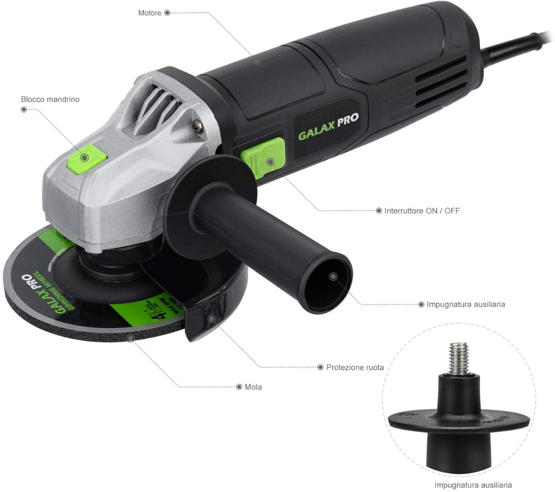 Angle Grinder, GALAX PRO 500W 115mm Angle Grinder Tool with 2 M14 ...