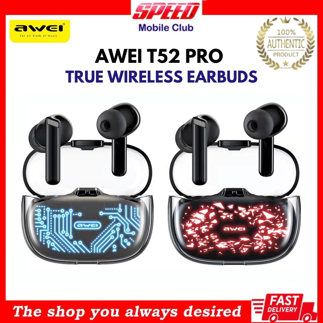 Awei T52 Pro Wireless Earbuds TWS Bluetooth Earphones with RGB ...