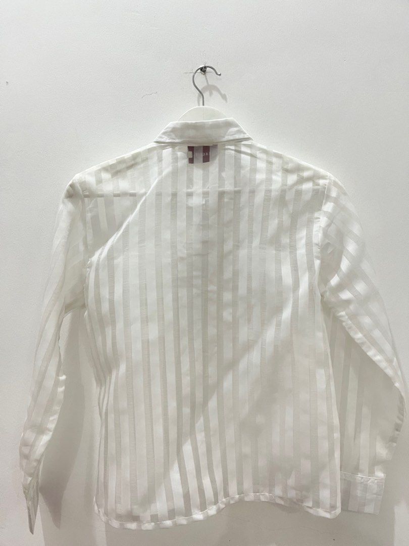 Callie White Outer Jacket/ Organza Jacket / Strip Putih Luaran Outer ...