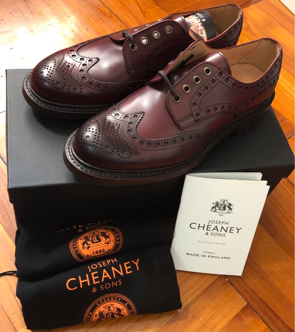 CHEANEY Avon C Wingcap Derby Brogue in Burgundy Calf Leather(Handmade ...