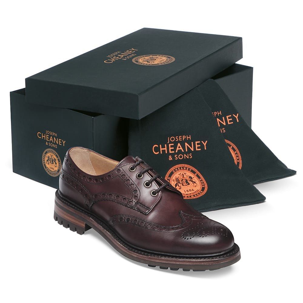 CHEANEY Avon C Wingcap Derby Brogue in Burgundy Calf Leather(Handmade ...