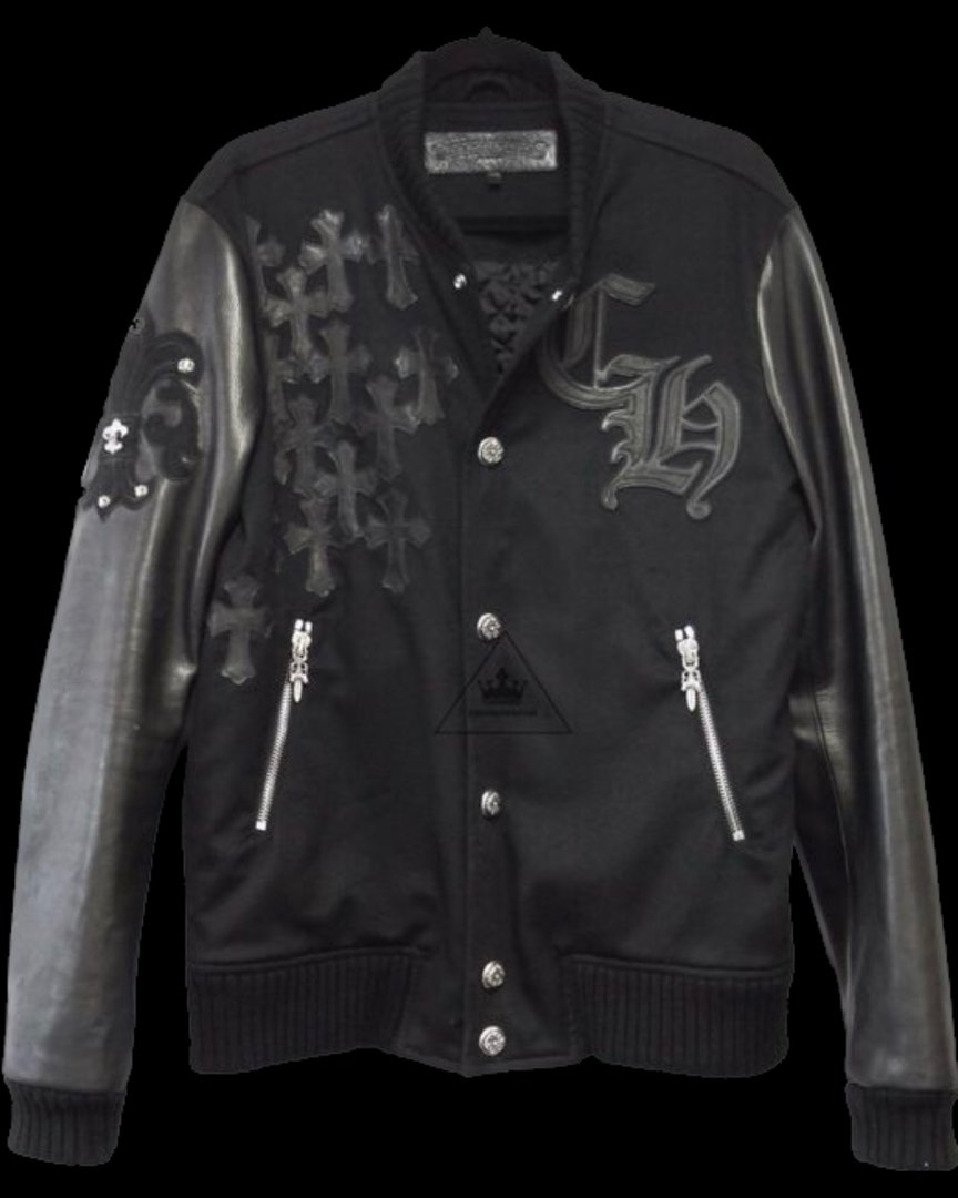 Chrome Heart Black Leather Jacket, 男裝, 外套及戶外衣服 - Carousell