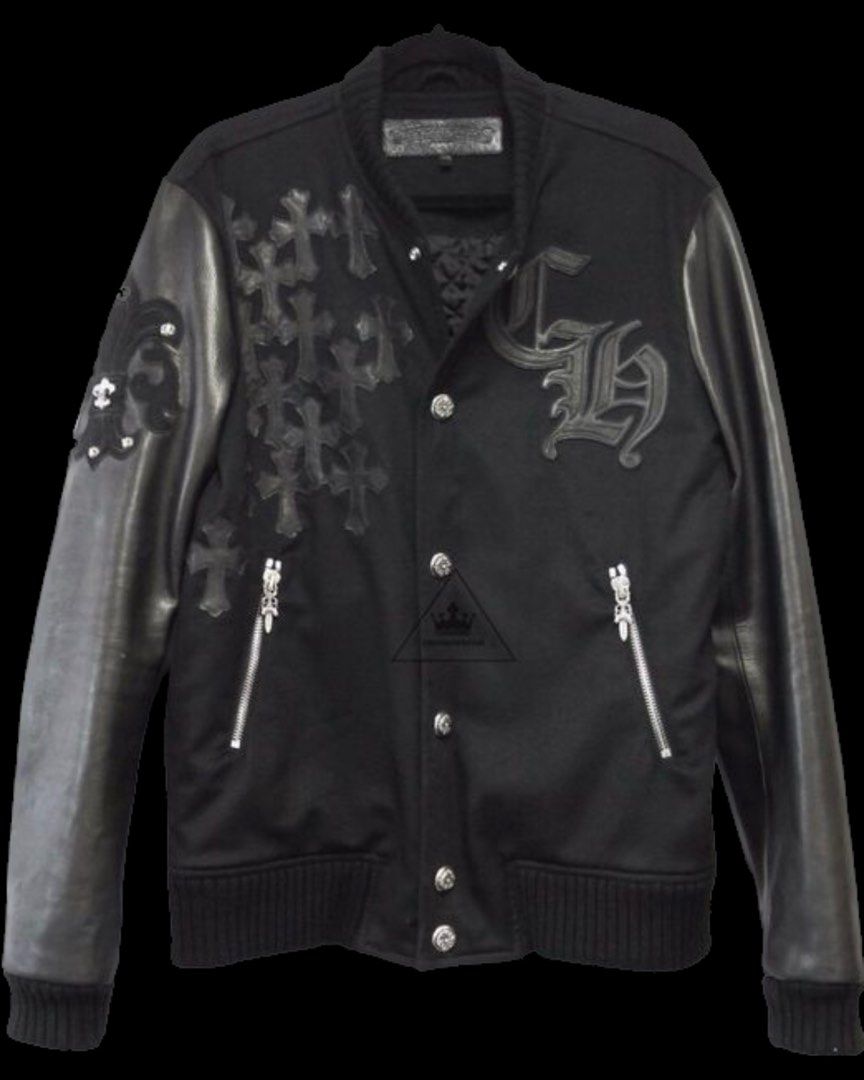 Chrome Heart Black Leather Jacket, 男裝, 外套及戶外衣服 - Carousell