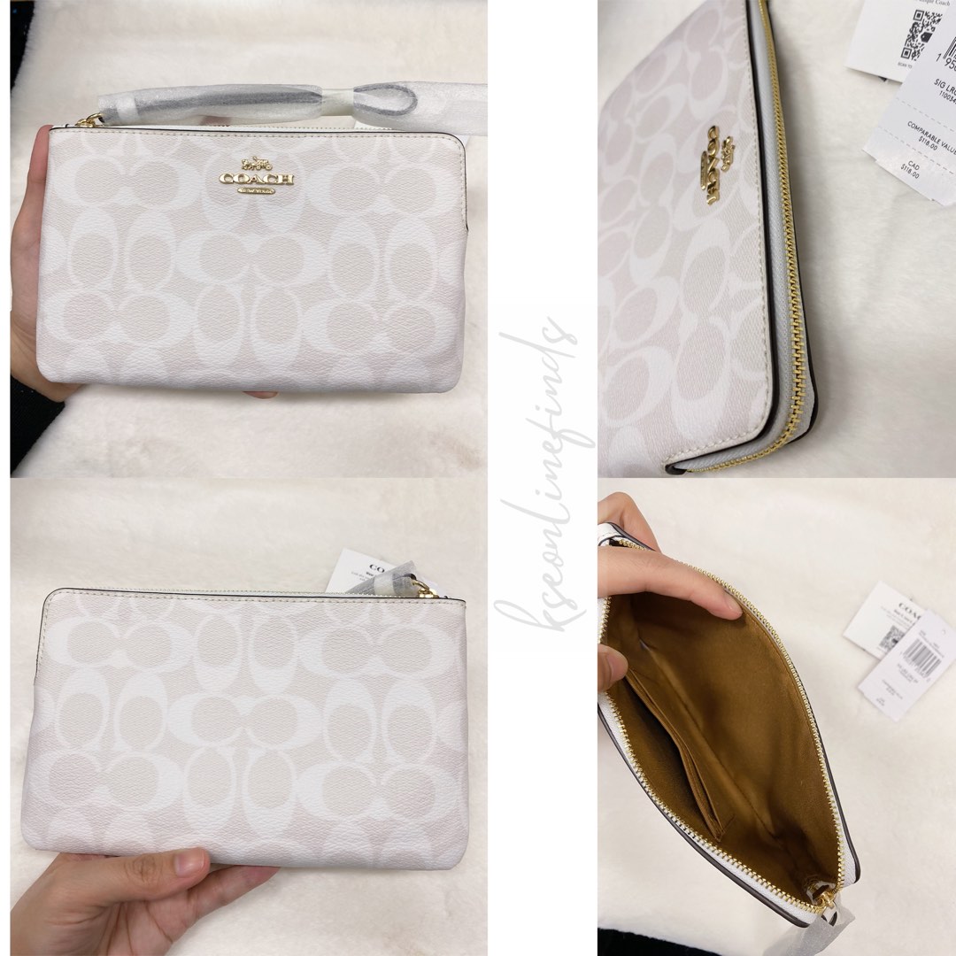 COACH Large Zip Wristlet in Chalk/Glacier White, Luxury, Bags & Wallets ...