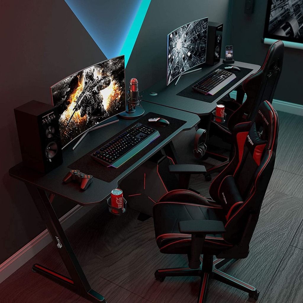 Computer Gaming Table Z Shaped Office Desk Study Table with Cable ...