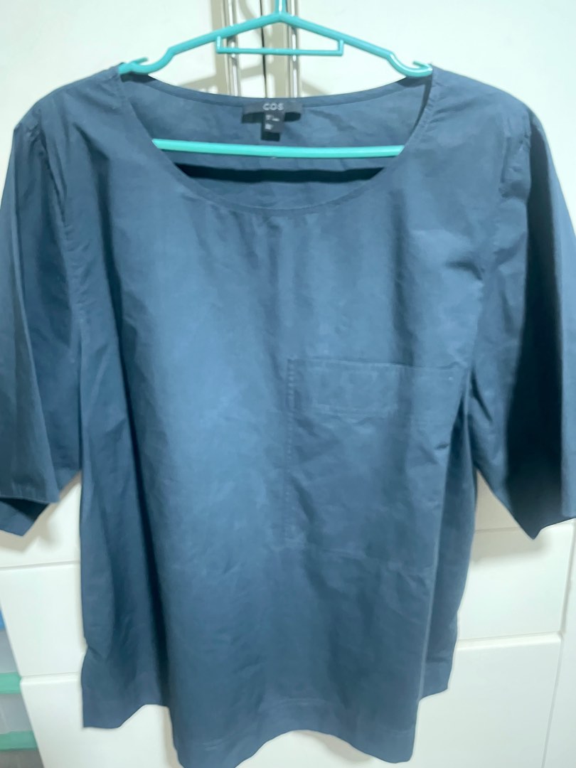 COS Blouse in dark blue color, Women's Fashion, Tops, Blouses on Carousell
