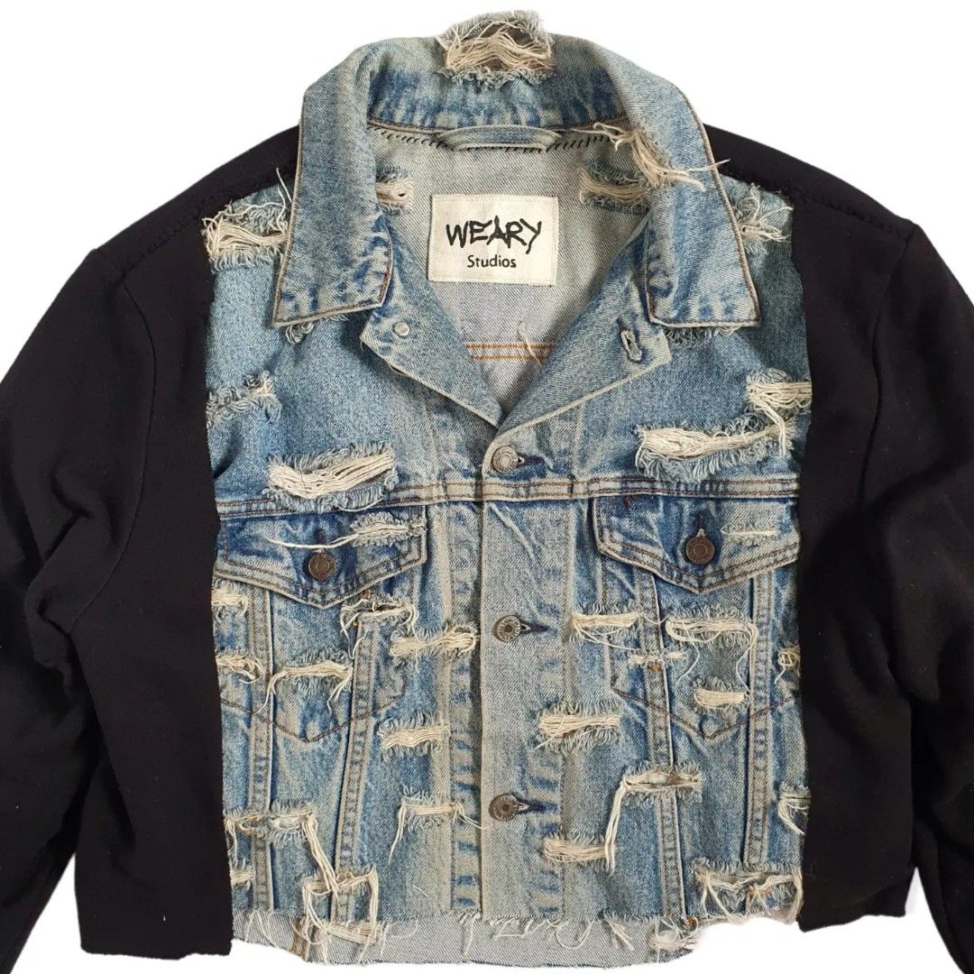 Decaying destroyed overlayed denim jacket, Women's Fashion, Coats ...