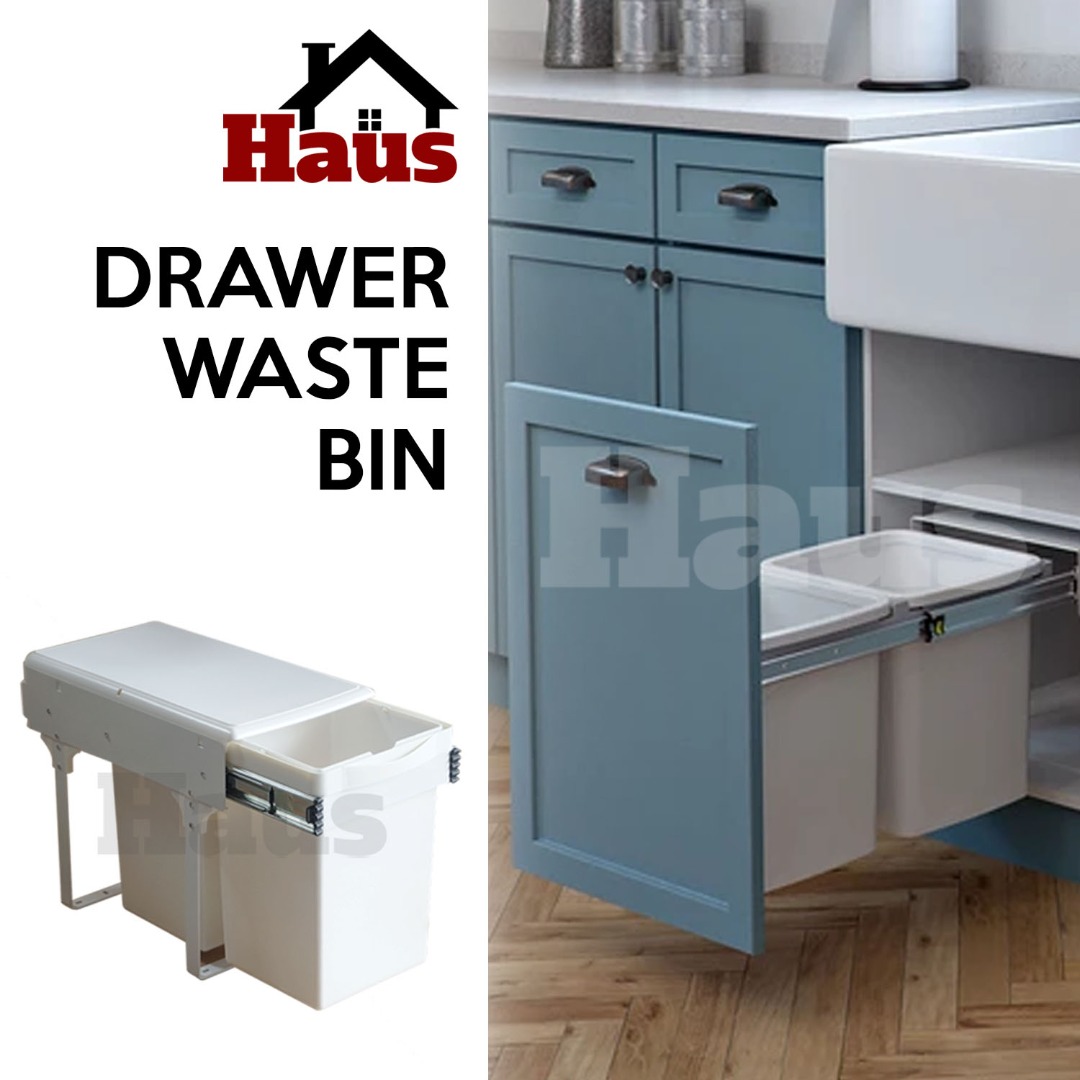 Drawer Waste Bin White 2x11 liters, Furniture & Home Living, Bathroom ...