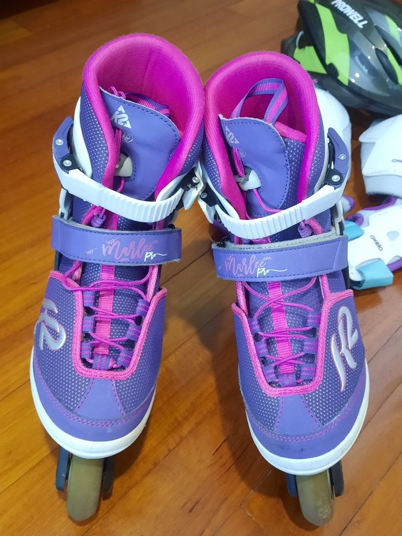 FULL SET Kids Inline Skates (K2 Marlee Pro), Helmet (Prowell), Safety ...