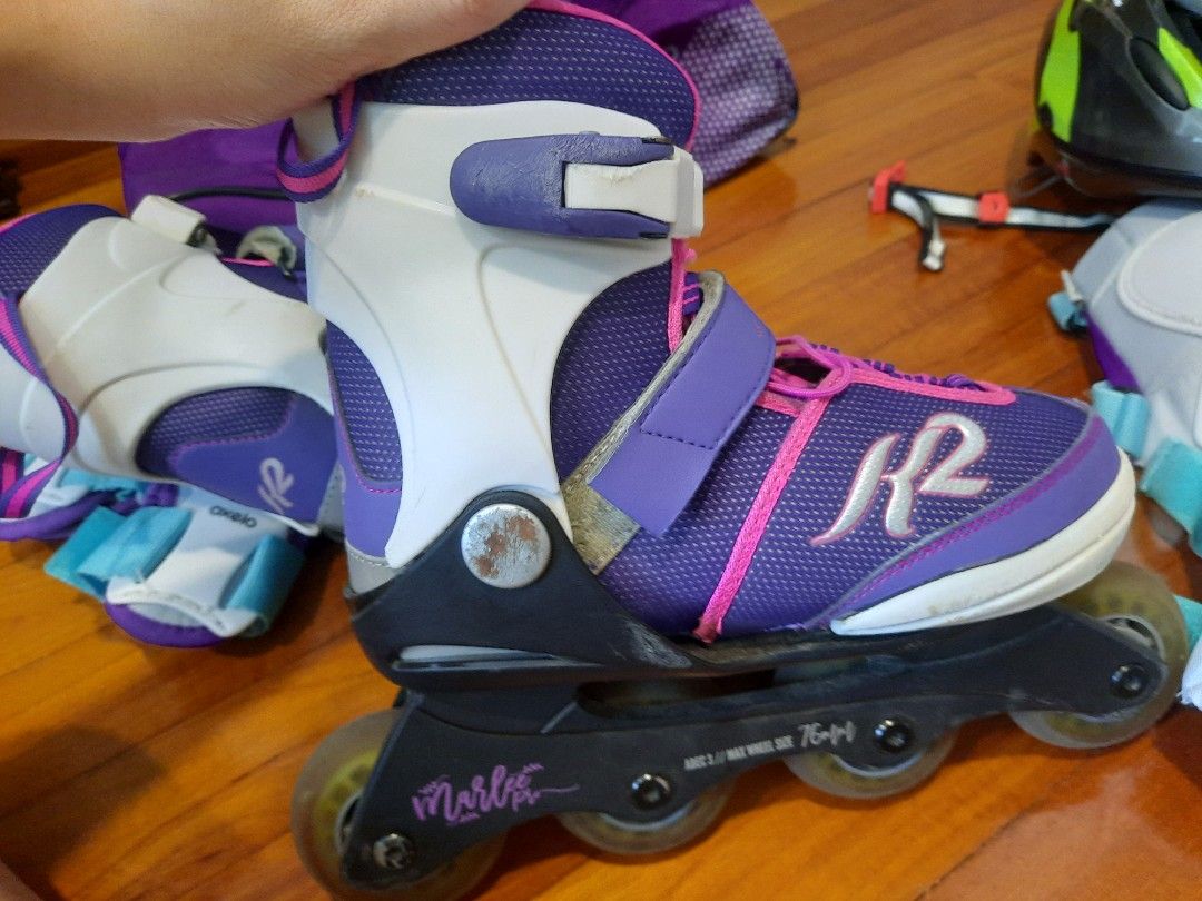 FULL SET Kids Inline Skates (K2 Marlee Pro), Helmet (Prowell), Safety ...