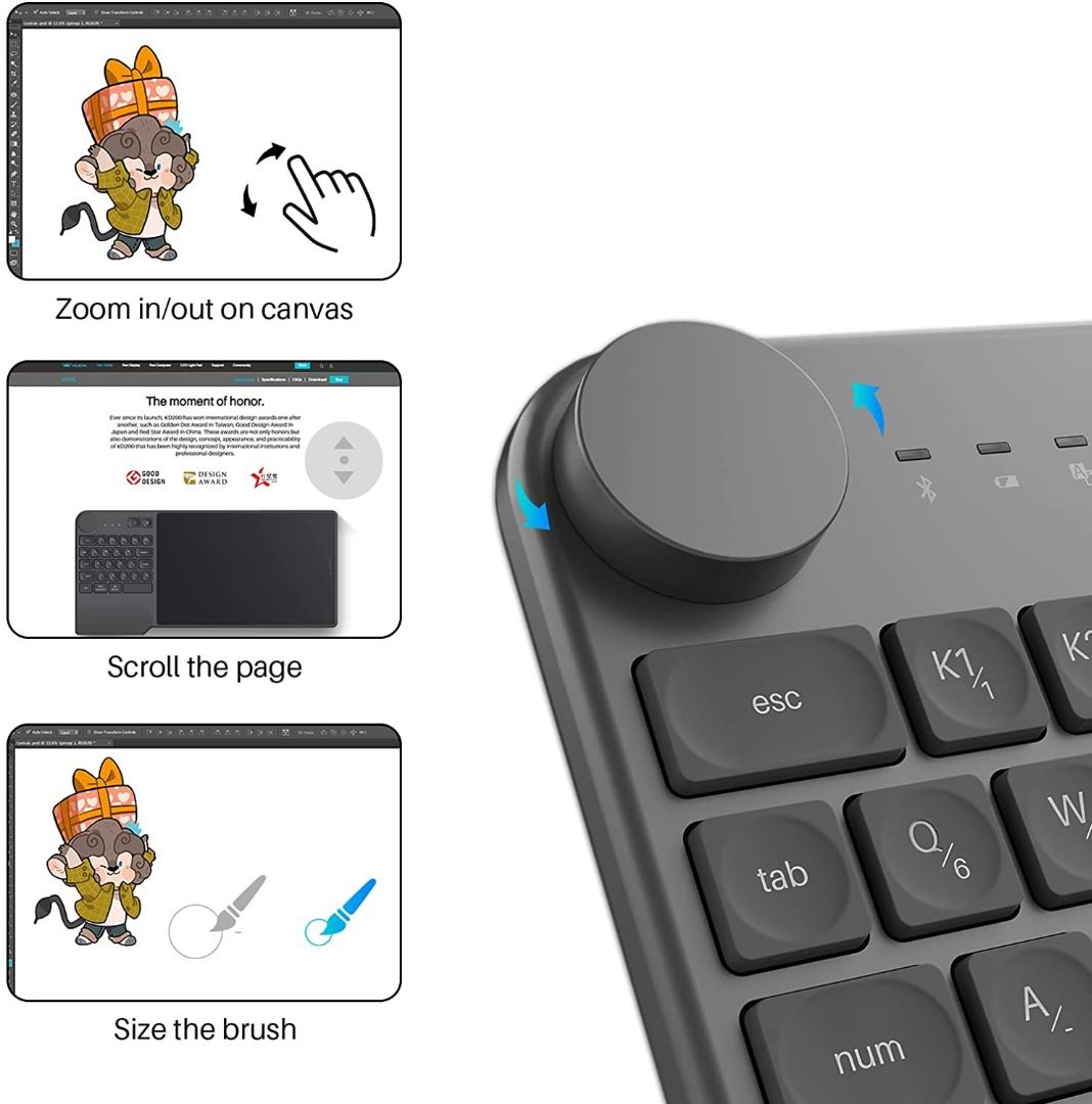 HUION Graphics Tablet Inspiroy Keydial KD200 Bluetooth 5.0 8.9 x 5.6 ...