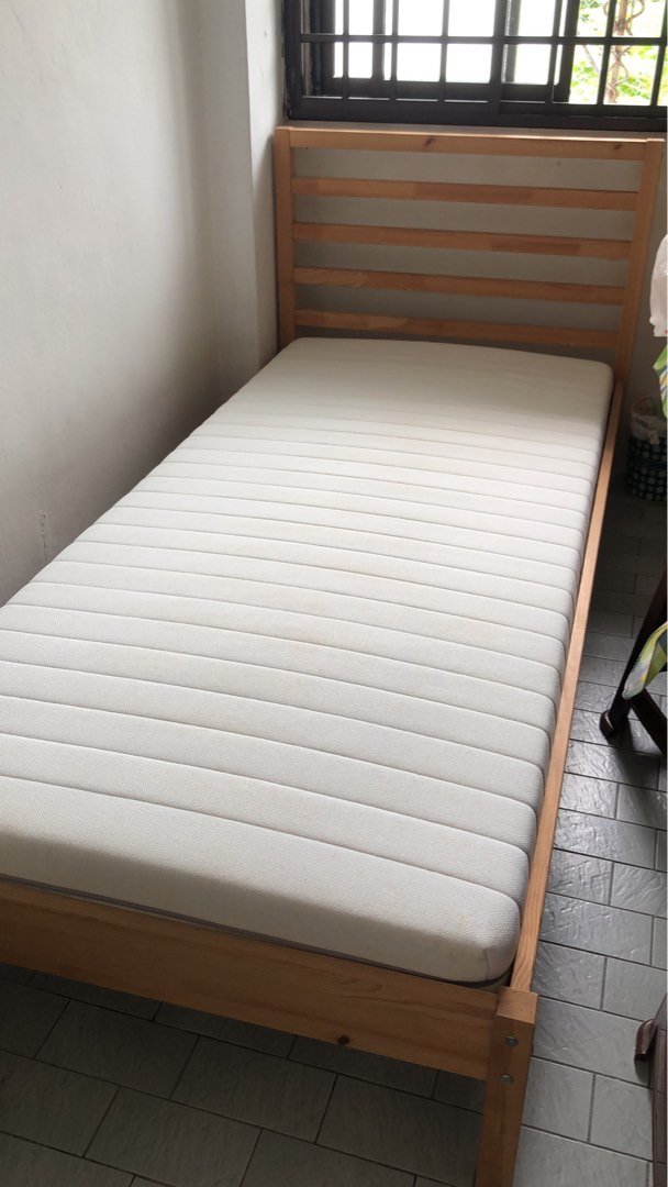 IKEA Single Bed Frame & Mattress, Furniture & Home Living, Furniture ...