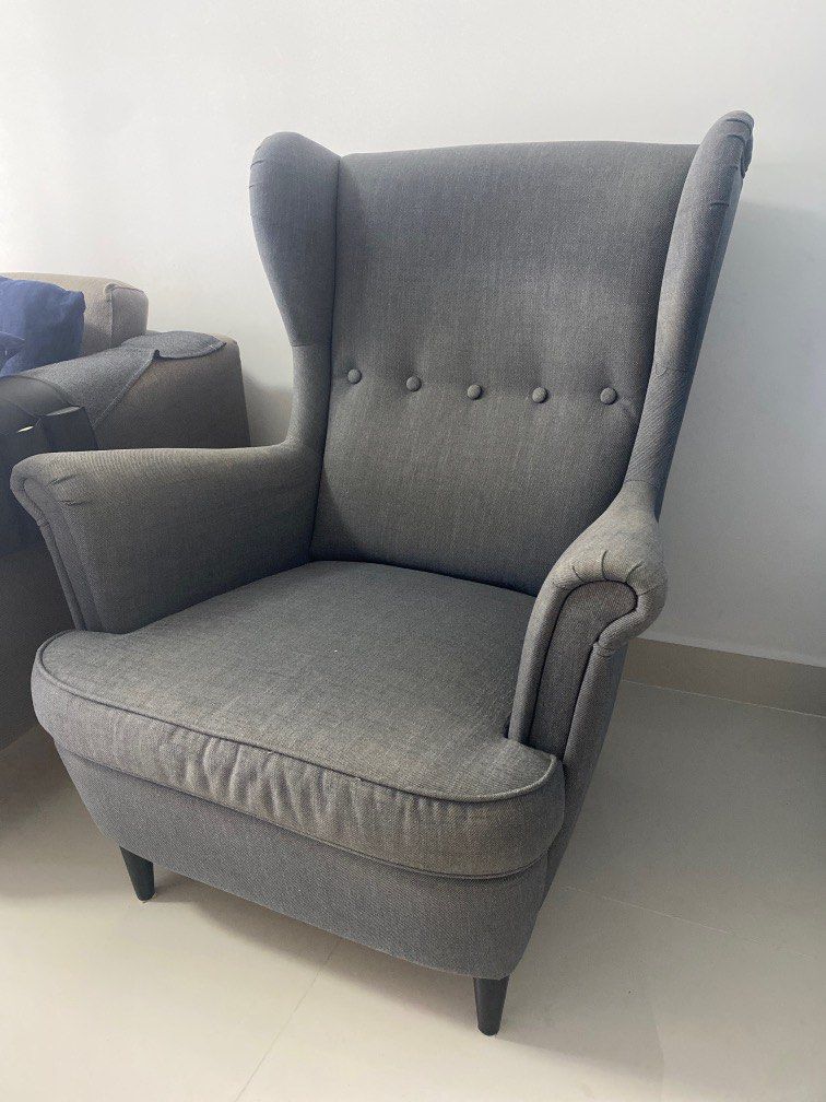 IKEA STRANDMON Wing Chair in Nordvalla Dark Grey, Furniture & Home ...