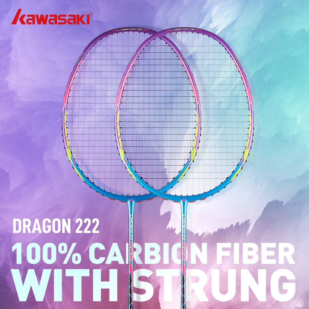 Kawasaki Badminton Racket DRAGON 222/232 100% CARBON FIBER WITH STRUNG ...
