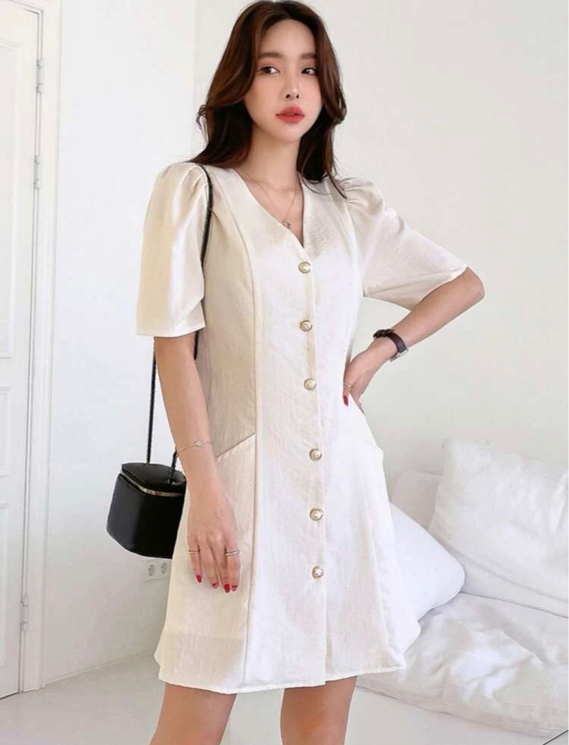 LINEN FRONT BUTTON DRESS, Women's Fashion, Dresses & Sets, Dresses on ...