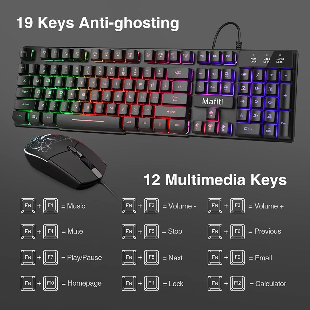 Mafiti Gaming Keyboard and Mouse Combo, Wired RGB Backlit Computer ...