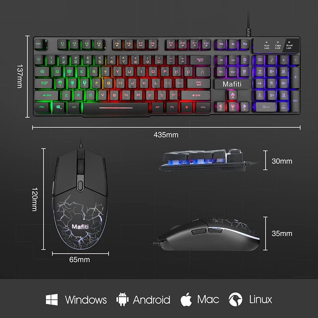 Mafiti Gaming Keyboard and Mouse Combo, Wired RGB Backlit Computer Keyboard with USB RGB Gaming ...