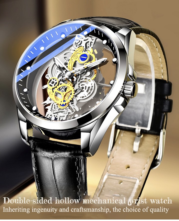New Men Watch Skeleton Automatic Quartz Watch Gold Skeleton Vintage Men ...