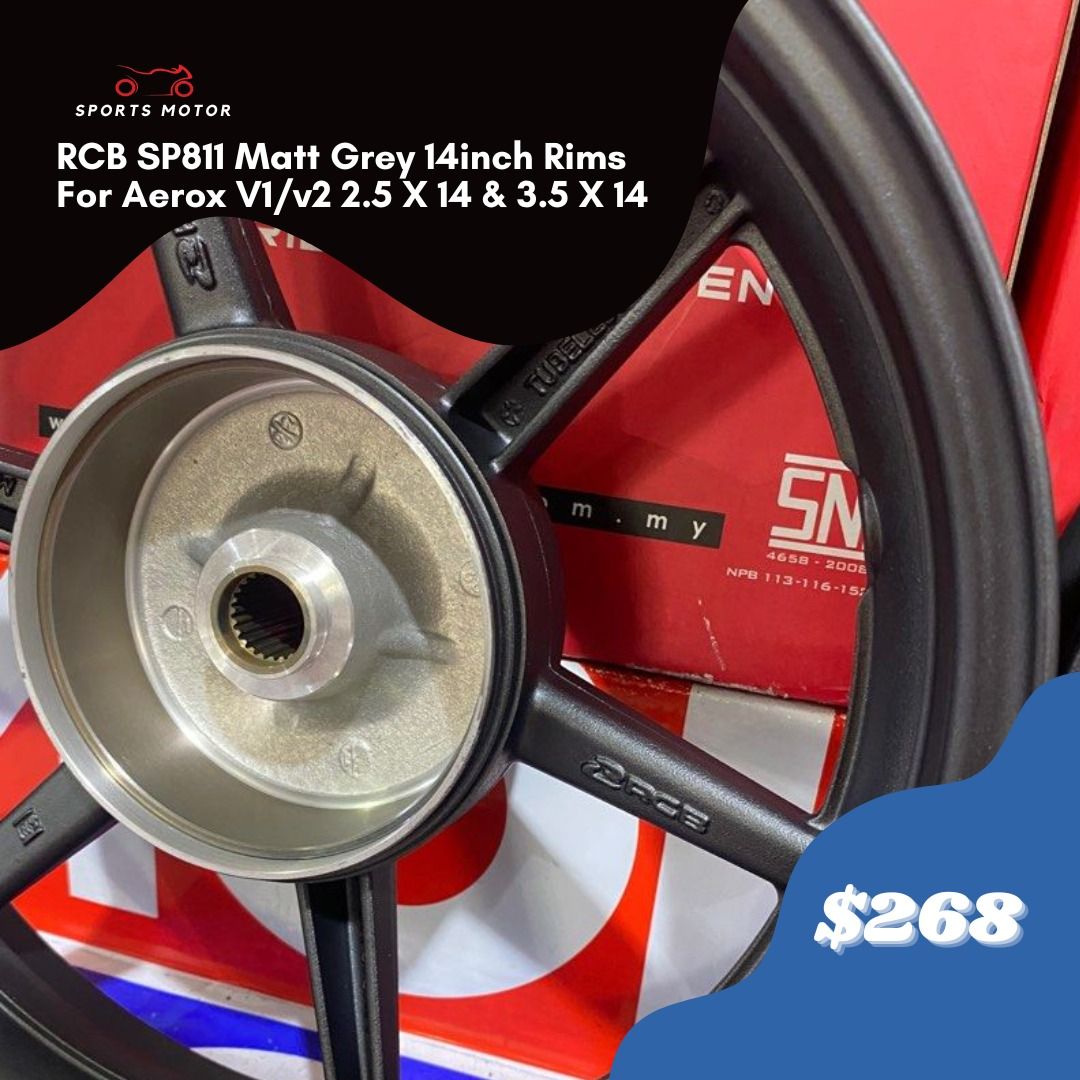 RCB SP811 MATT GREY 14INCH RIMS FOR AEROX V1/V2 2.5 x 14 & 3.5 x 14 ...
