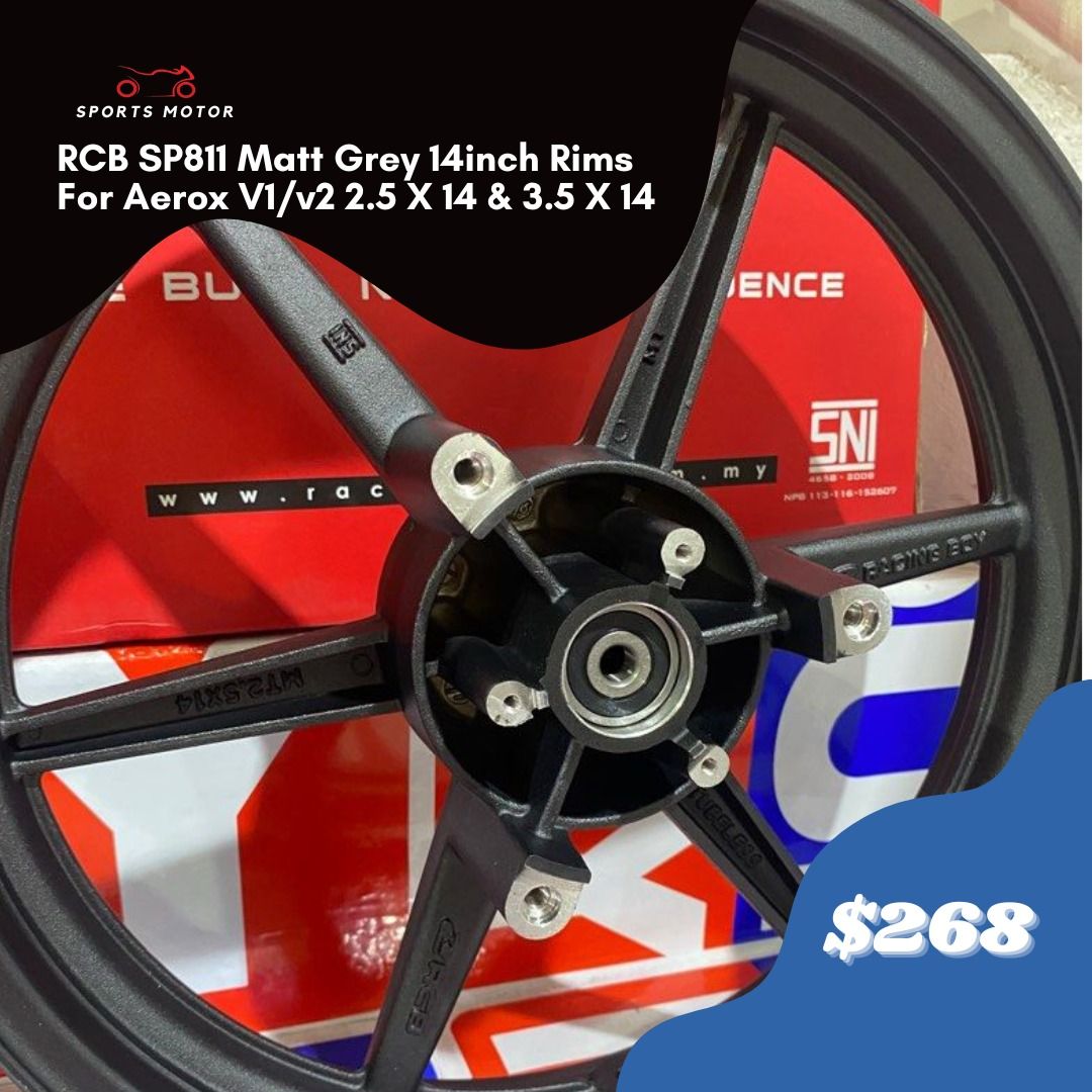 RCB SP811 MATT GREY 14INCH RIMS FOR AEROX V1/V2 2.5 x 14 & 3.5 x 14 ...