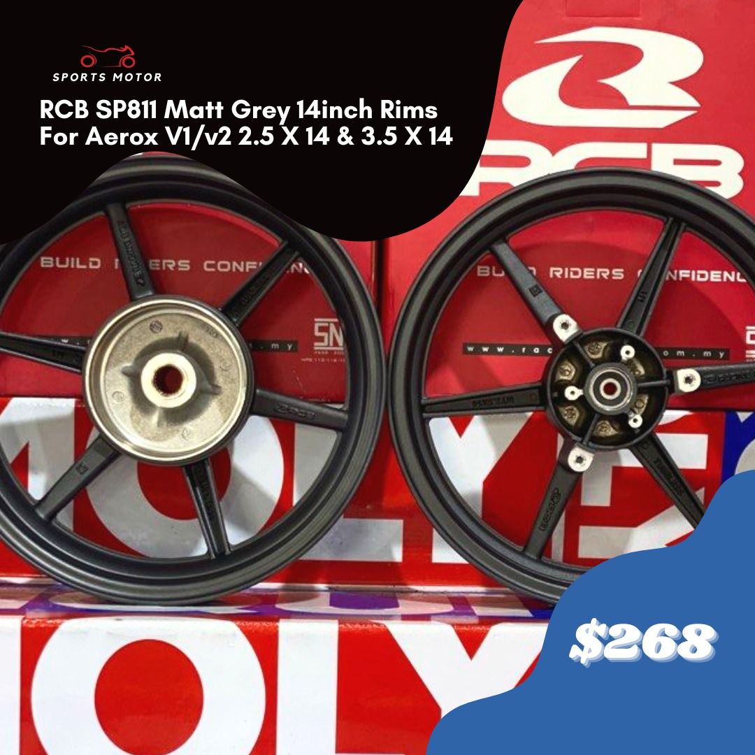 RCB SP811 MATT GREY 14INCH RIMS FOR AEROX V1/V2 2.5 x 14 & 3.5 x 14 ...