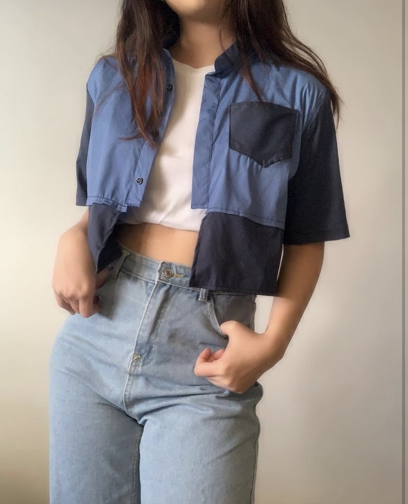 Reworked Crop Zara Blue Top, Women's Fashion, Tops, Blouses on Carousell