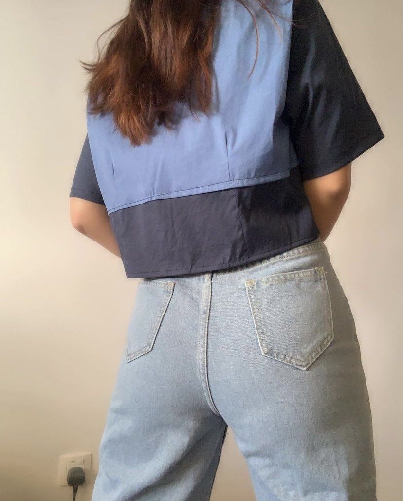 Reworked Crop Zara Blue Top, Women's Fashion, Tops, Blouses on Carousell