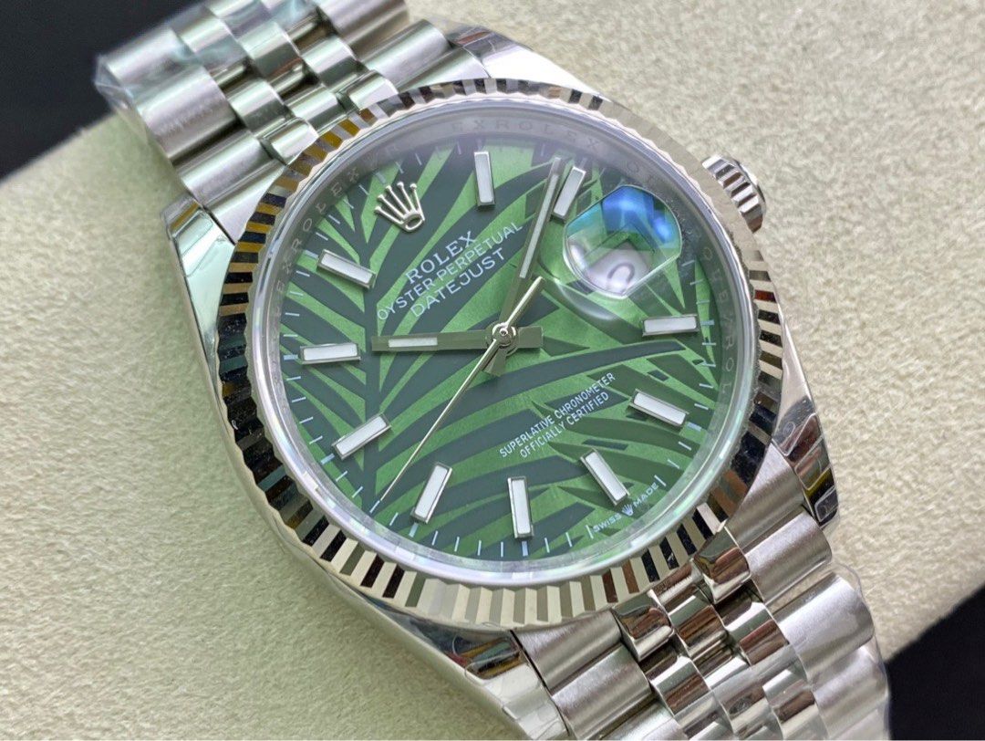 ROLEX DATEJUST GREEN PALM MOTIF DIAL JUBILEE BRACELET 126234, Luxury ...
