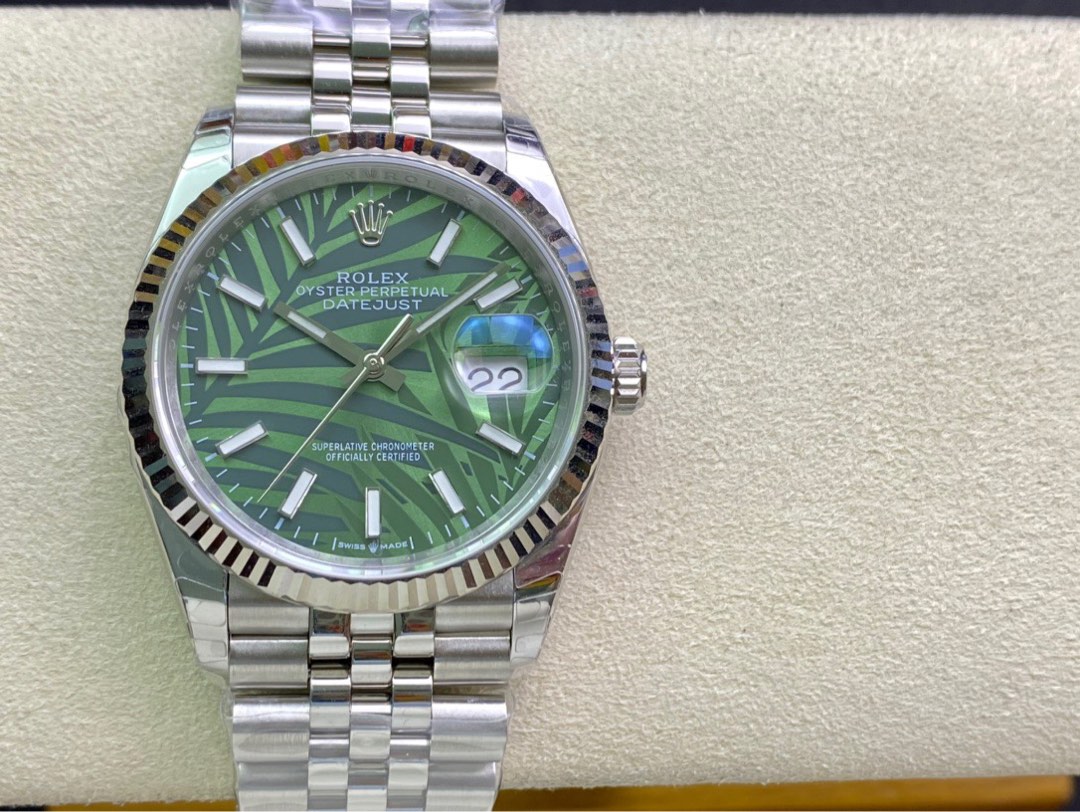 ROLEX DATEJUST GREEN PALM MOTIF DIAL JUBILEE BRACELET 126234, Luxury ...