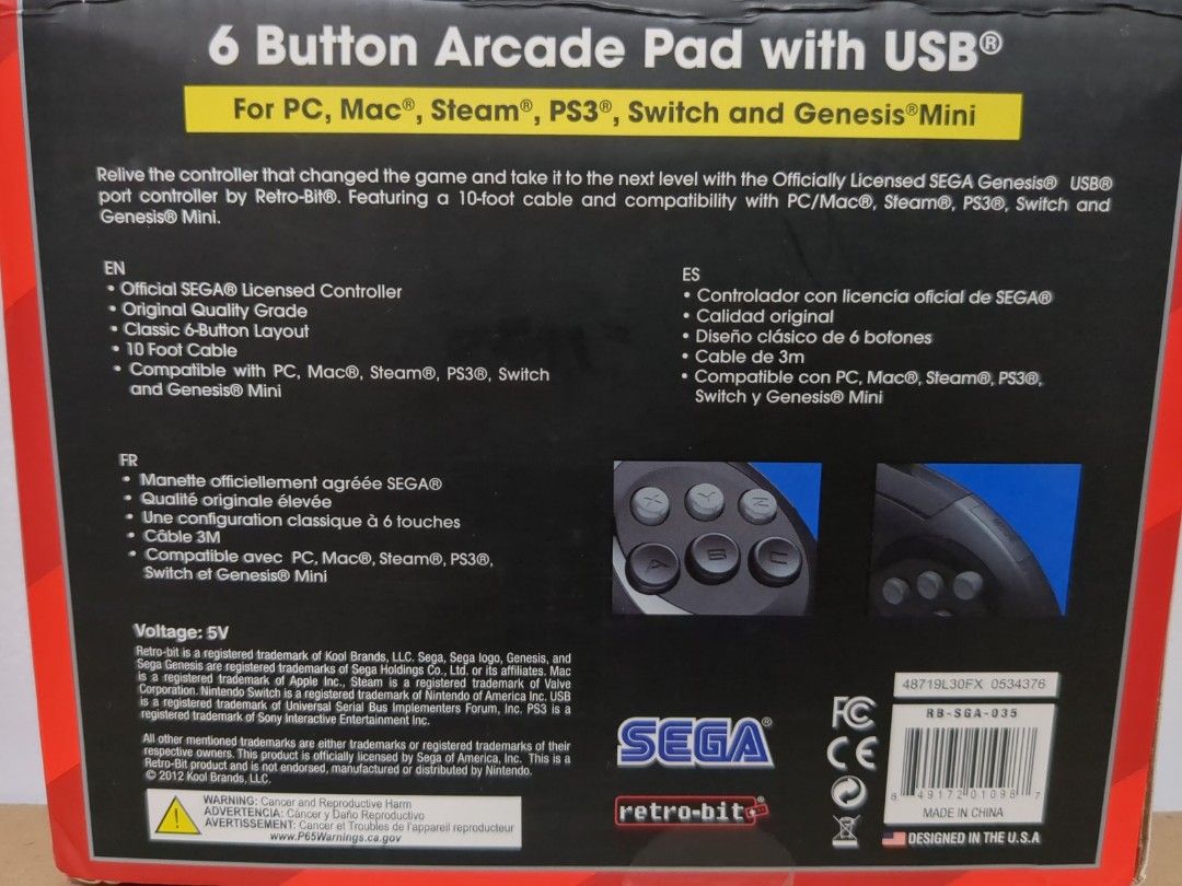 SEGA Genesis mini 6 button USB controller Retrobit PC Mac Steam PS3 ...
