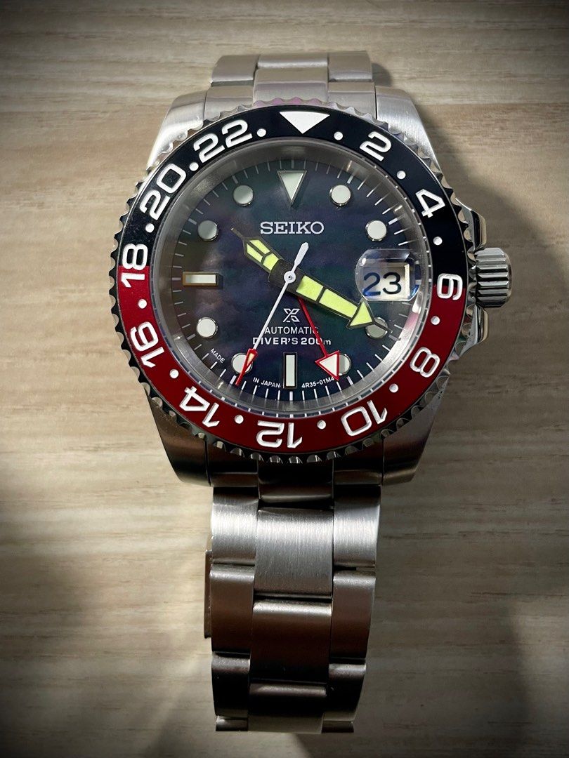 Seiko mod black MOP coke GMT with NH 34 movemet, Men's Fashion, Watches ...