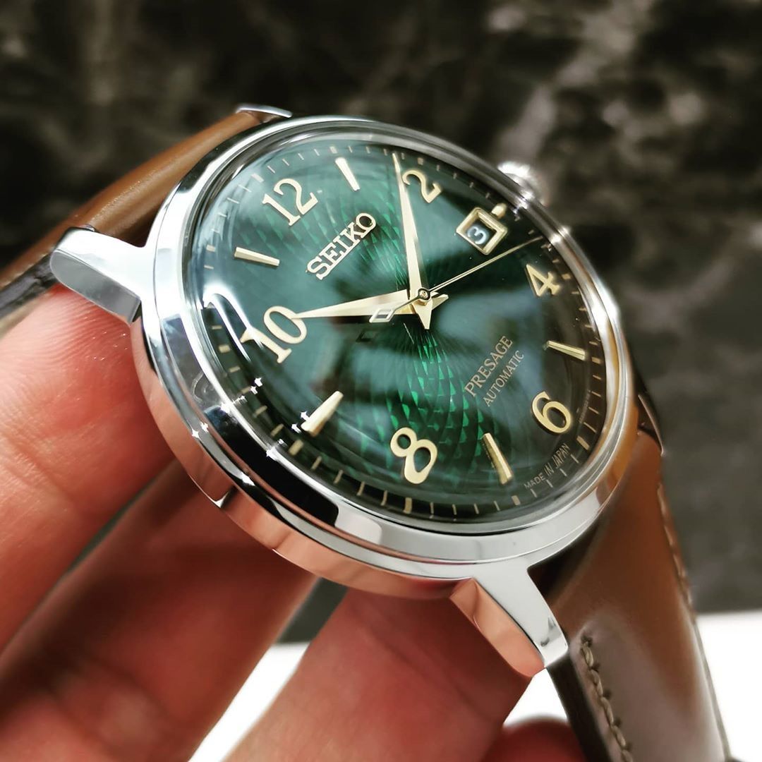 Seiko Presage Basic Line Cocktail SRPE45J1 Green Analog Brown Leather ...